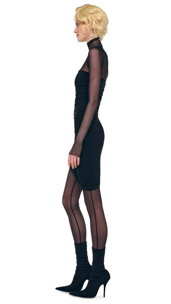 DIANA MINI DRESS W/ CATSUIT – Black/Black Mesh – Norma Kamali