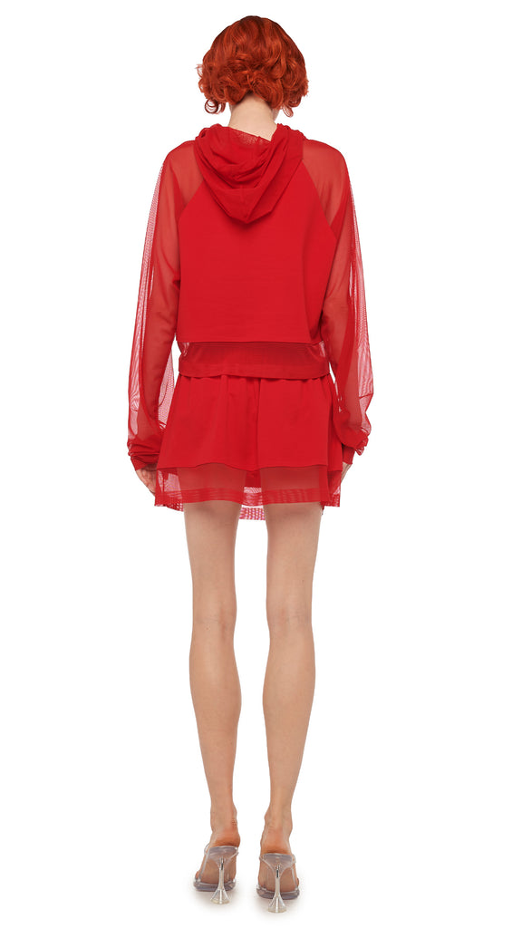OVERSIZED RAGLAN SLEEVE HOODED CROPPED TOP W/ MESH – Tiger Red – Norma ...