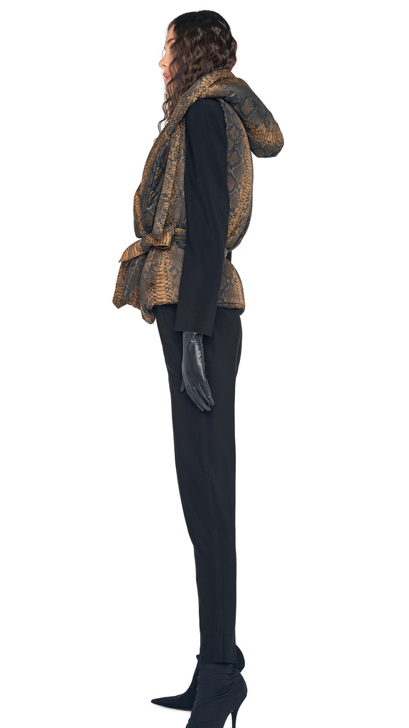 HOODED SLEEVELESS SLEEPING BAG VEST – Python – Norma Kamali