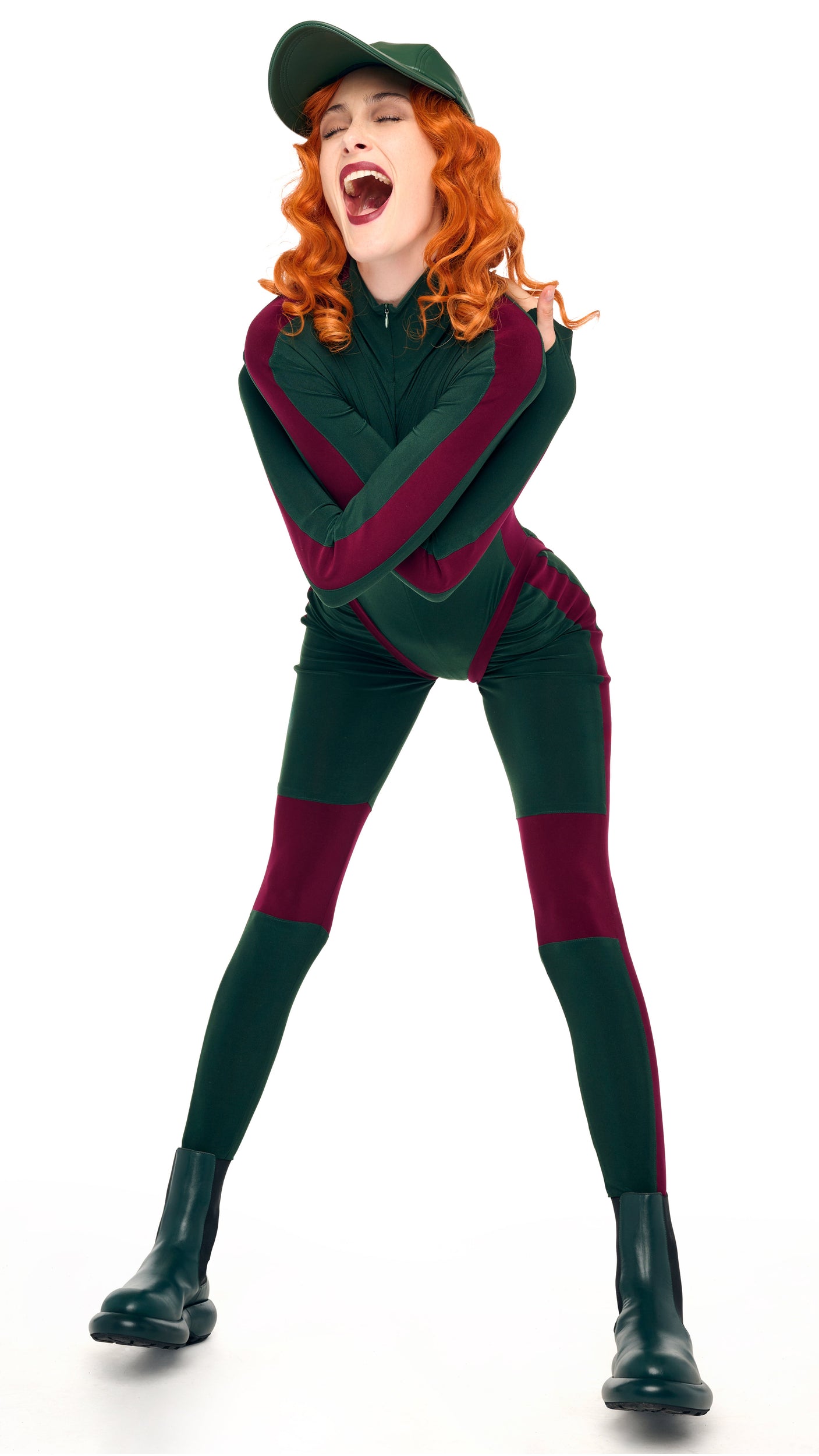 SIDE STRIPE ZIP FRONT L/S TURTLENECK BODYSUIT – Dark Emerald/Plum ...