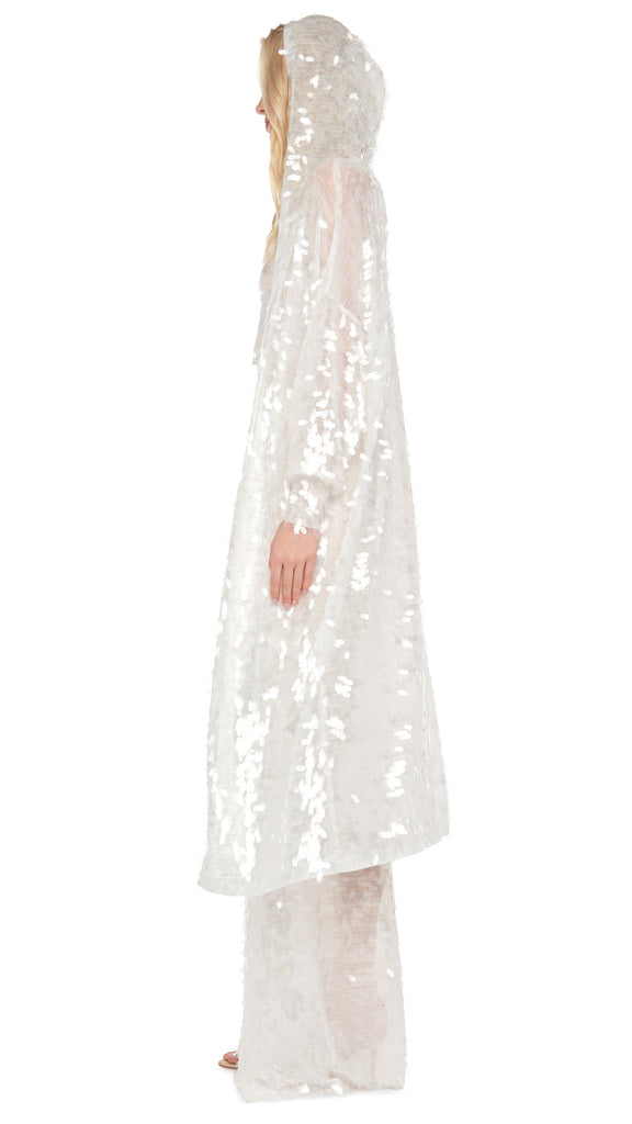 HOODED ROBE TO KNEE – Clear/White – Norma Kamali