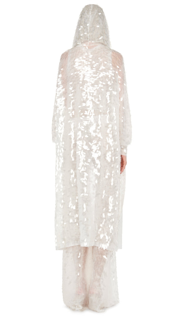 HOODED ROBE TO KNEE – Clear/White – Norma Kamali